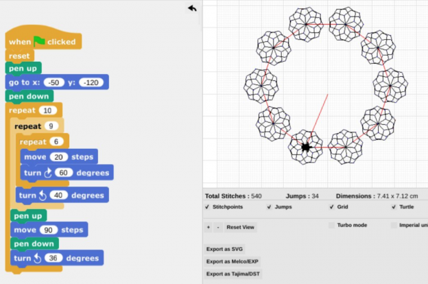 Turtlestitching – programming embroidery – Richard Millwood