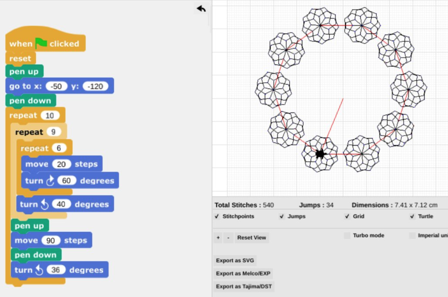 Turtlestitching – programming embroidery – Richard Millwood